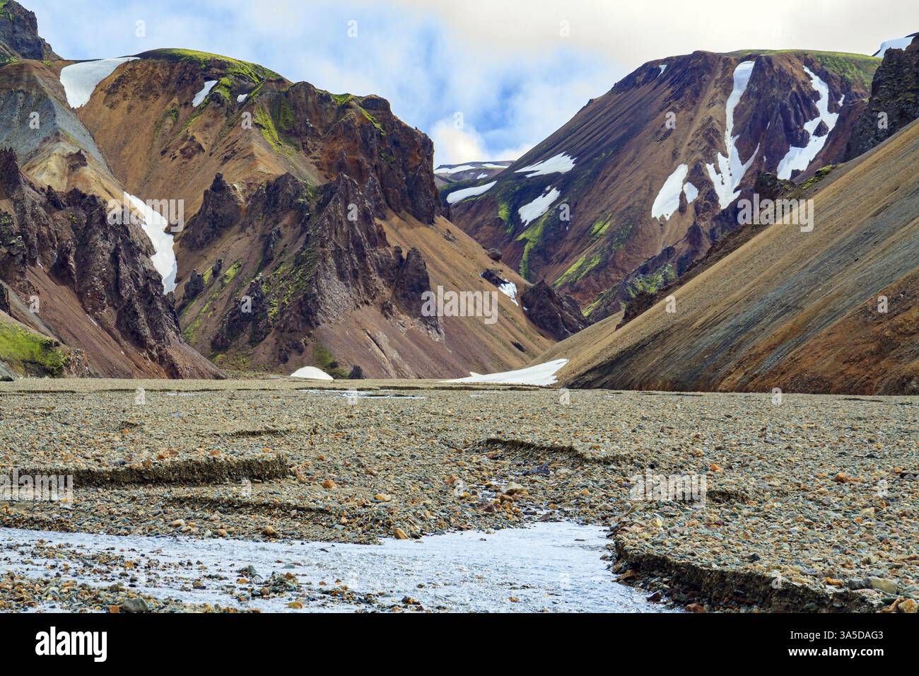 Rhyolite mountains, remains of last year's snow and solidified lava ...