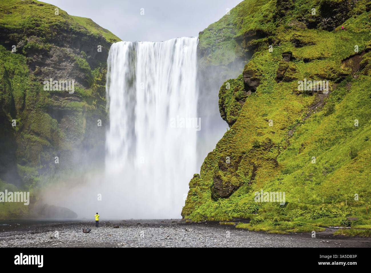 Magnificent famous waterfall Skogafoss, Iceland. A powerful jet Skogar ...
