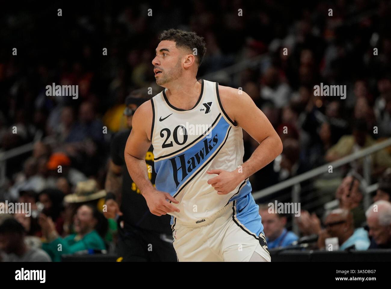 Atlanta Hawks forward Georges Niang (20) works against the Golden State ...