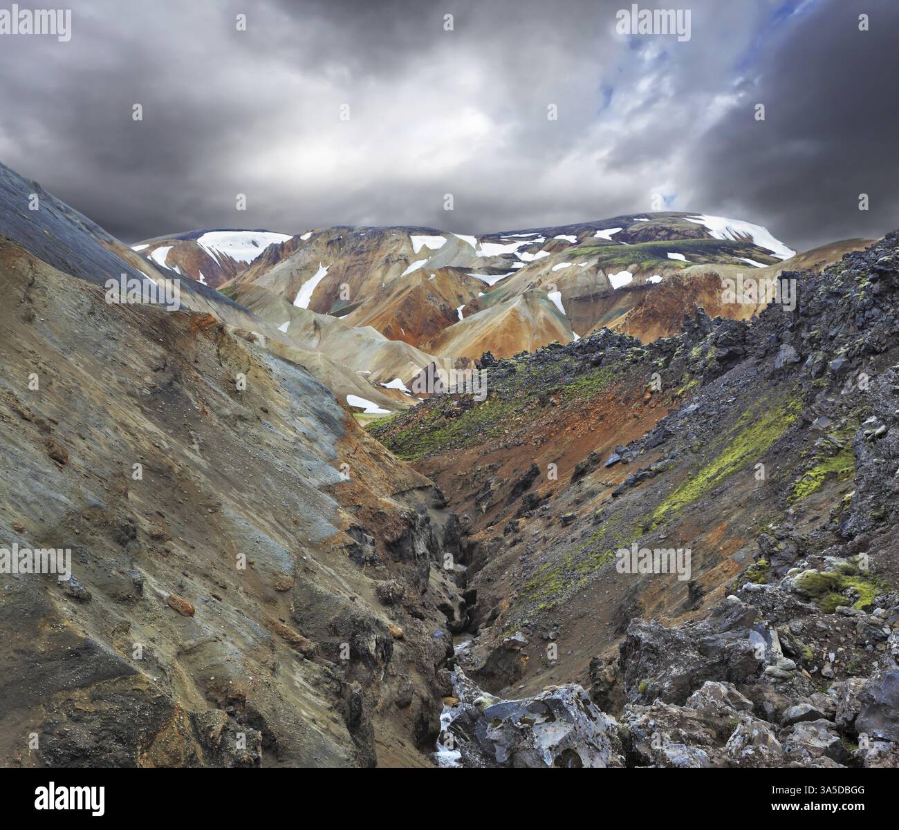 July in Iceland. The famous Valley Landmannalaugar. Multicolored ...