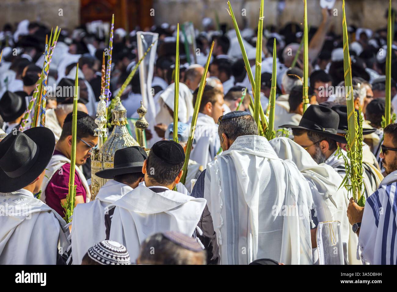 Jerusalem, Israel. Jews praying at the Western Wall wrapped in white ...
