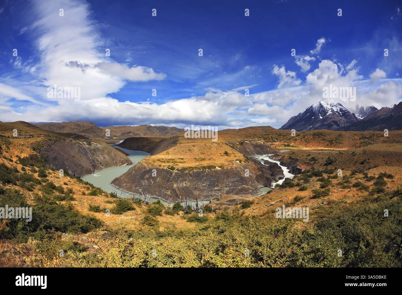 The national park Torres del Paine, Patagonia, Chile. Paine river bends ...
