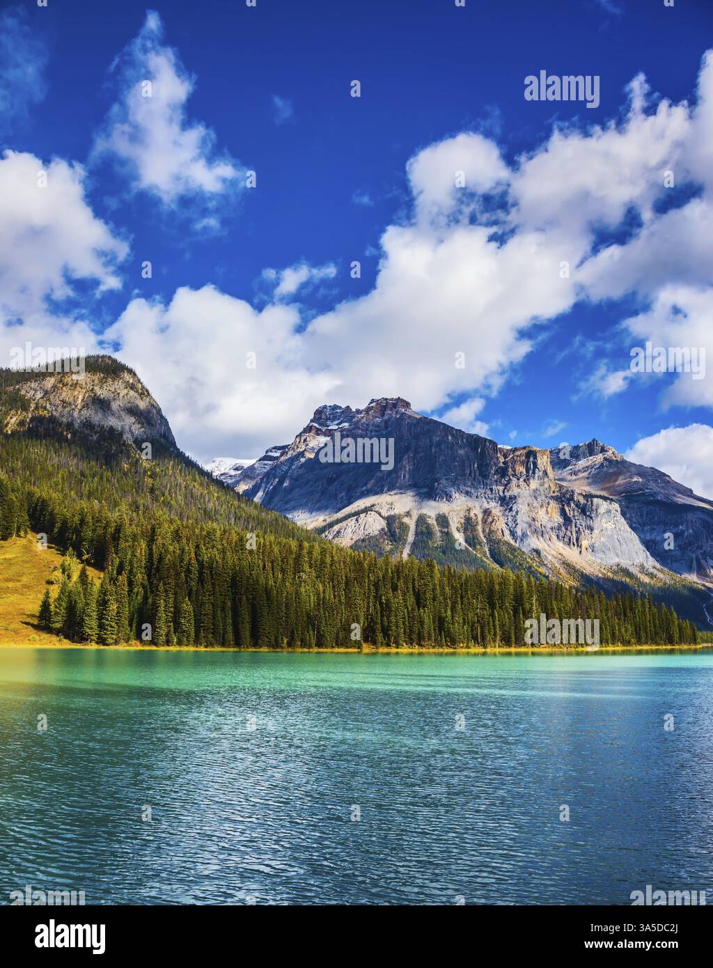 Magic mountain lake Emerald in Canada. The emerald-green lake ...