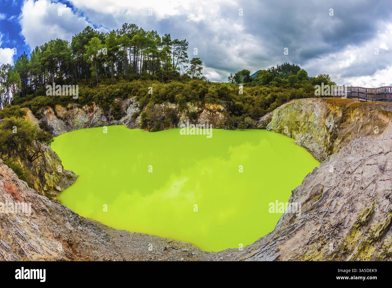 Thermal Wonderland is Wai - O - Tapu. Lake with green opaque water. New ...