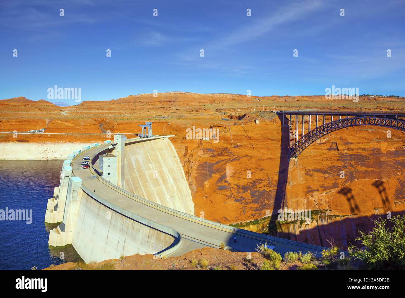 Glen Canyon Bridge over the Colorado River next to the Glen Canyon Dam ...