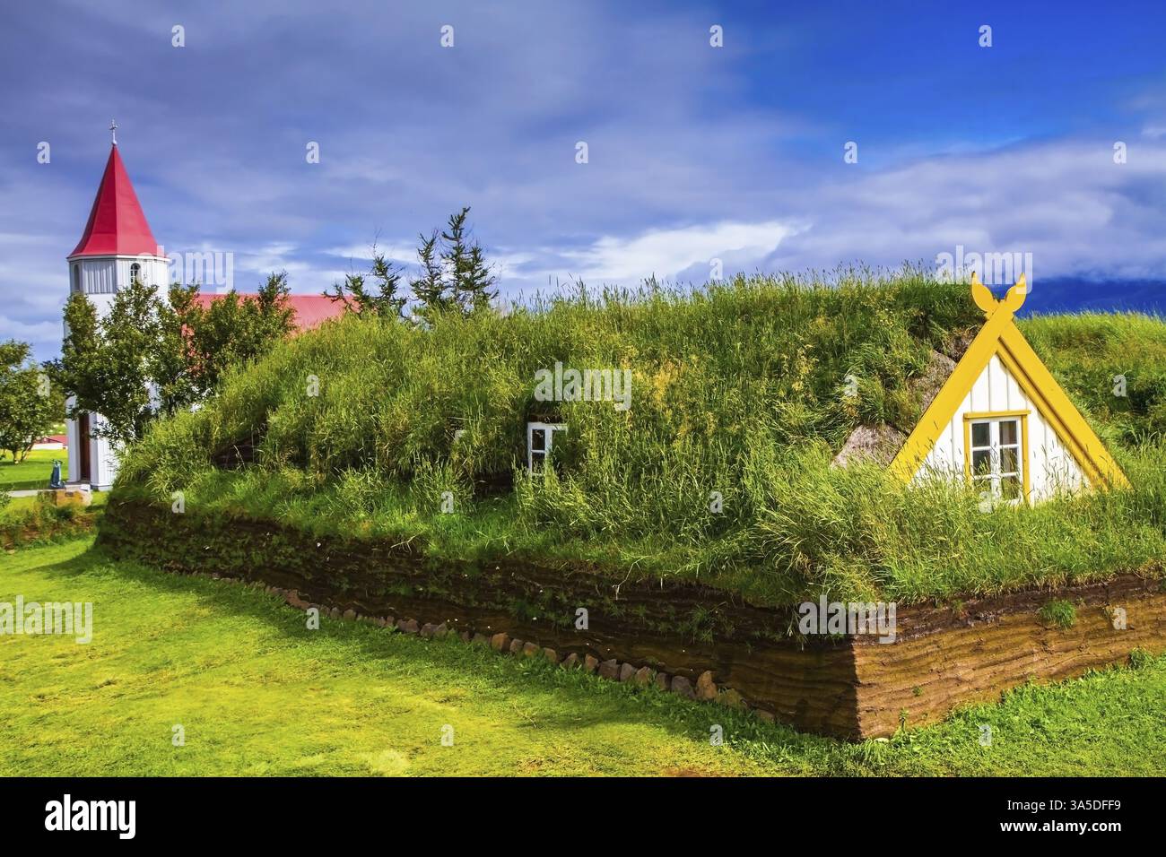 Houses are roofed by the turf and grass. Village of ancestors. The ...