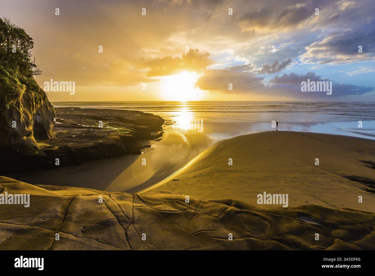 Phenomenal beautiful sunset on the beach near Auckland. Coast of the ...