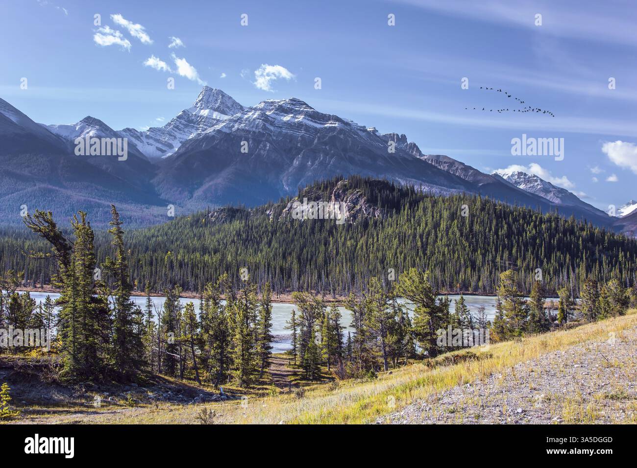The sharp peaks of the Rocky Mountains are clearly visible against the ...