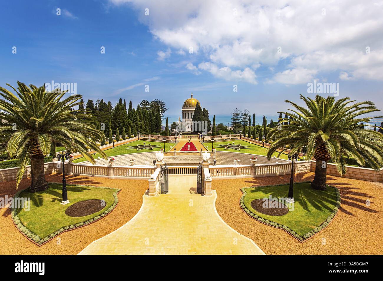 Bahai World Center. Magnificent colonnade with a gilded dome, marble ...