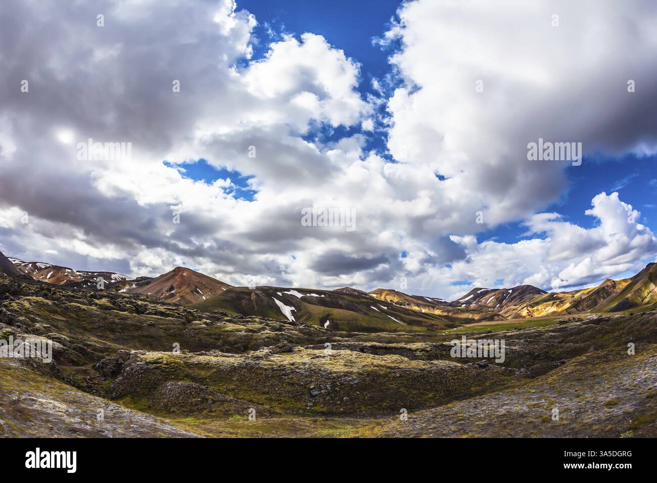 Travel to Iceland in July, volcanic summer tundra. Multi-colored ...