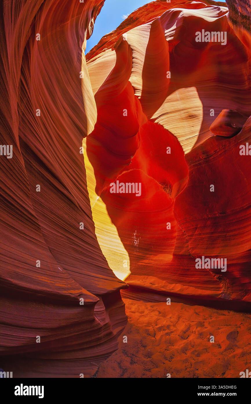 Fantastic play of light and color in red tunnel. Arizona, USA ...