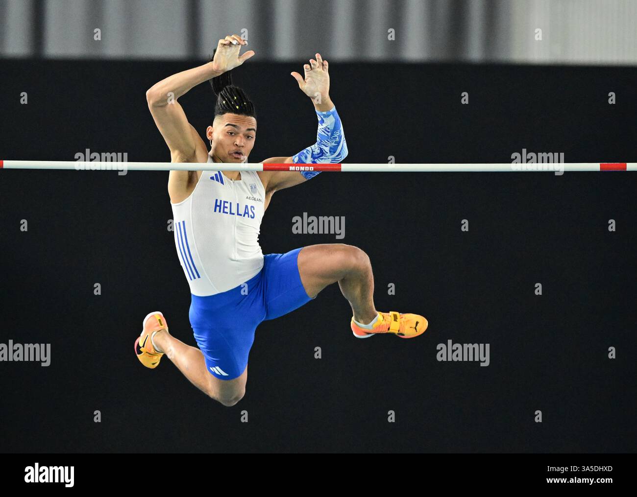 Emmanouil Karalis of Greece competing in the men’s pole vault at the ...