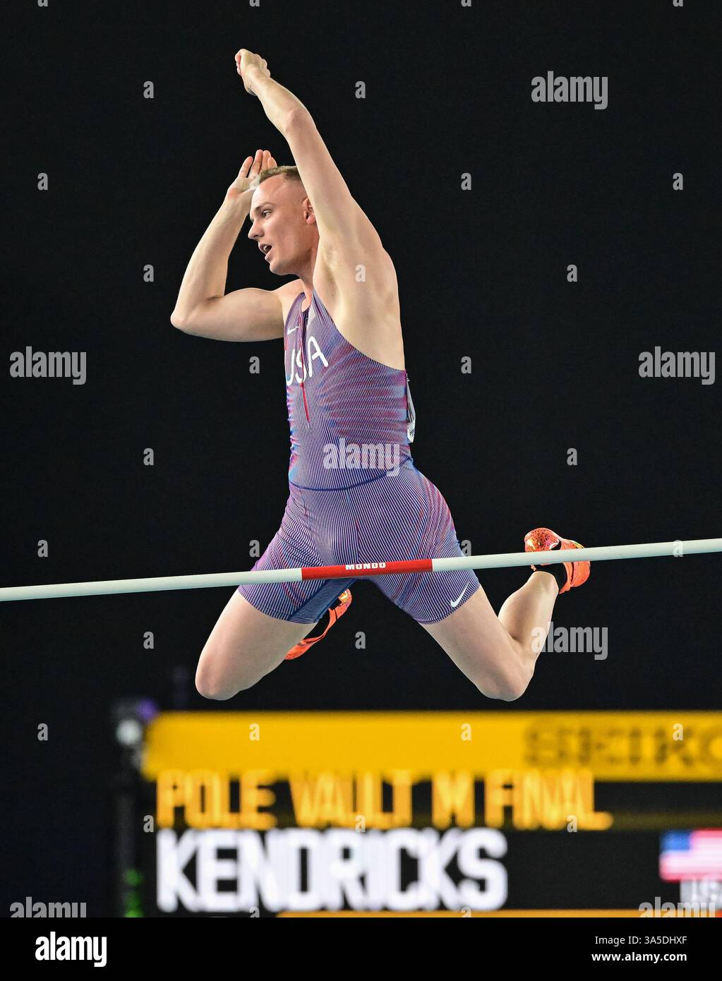 Sam Kendricks of the USA competing in the men’s pole vault at the World ...