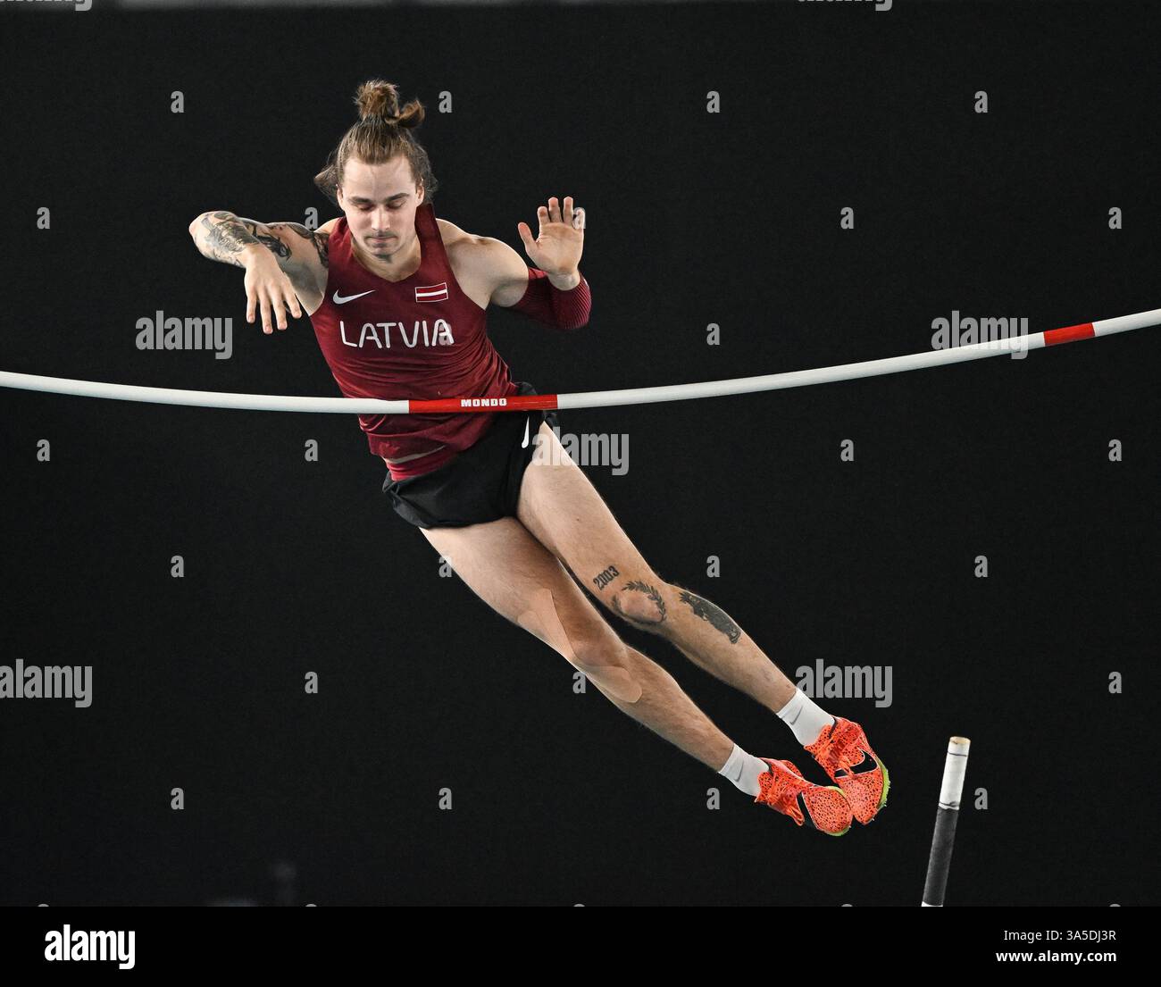 Valters Kreiśs of Latvia competing in the men’s pole vault at the World ...