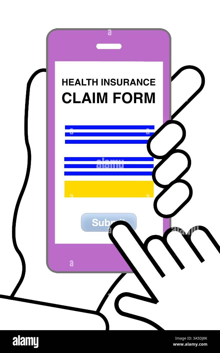 Someone hand trying to submit health insurance claim form on smartphone ...