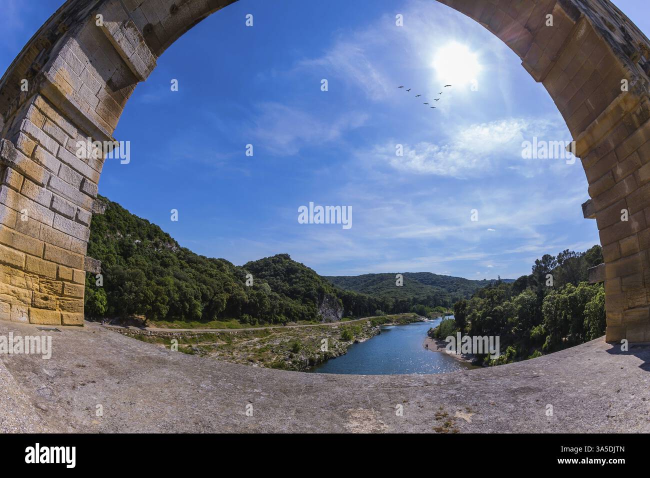 Part of the bridge. One bridge span is photographed lens Fisheye. Three ...