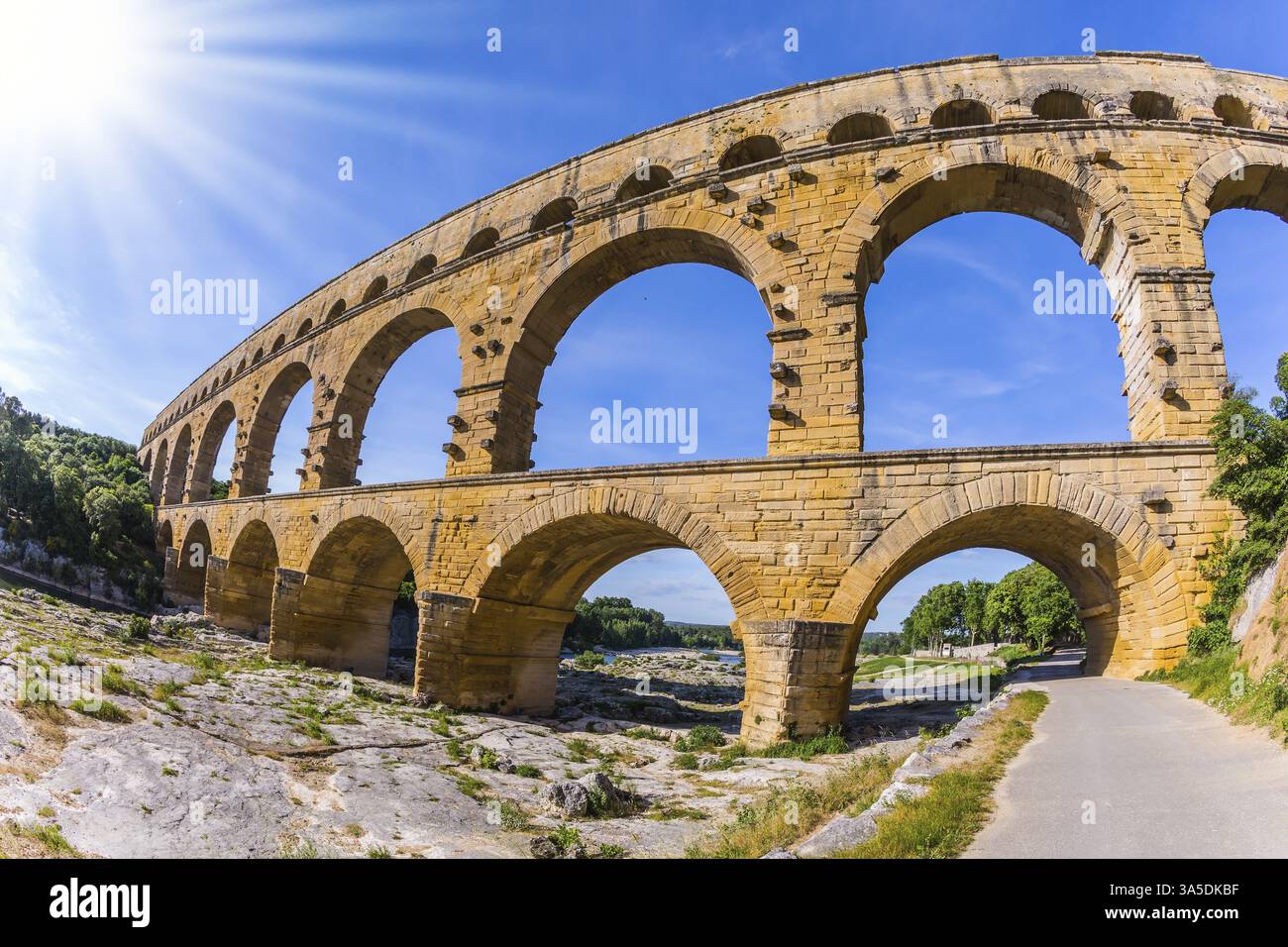 Three-tiered aqueduct bridge Pont du Gard was built in Roman times on ...
