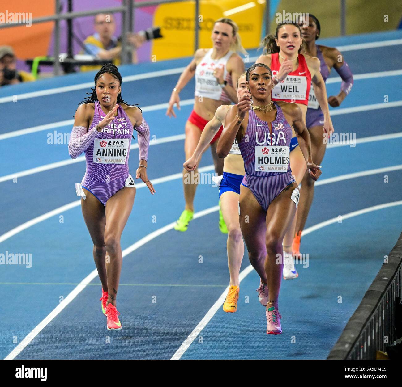 Amber Anning of Great Britain and Alexis Holmes of the USA competing in ...