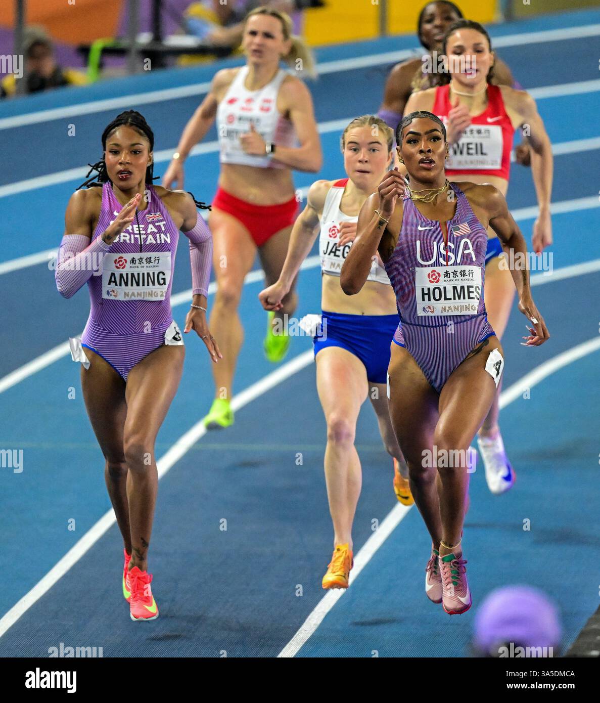 Amber Anning of Great Britain and Alexis Holmes of the USA competing in ...
