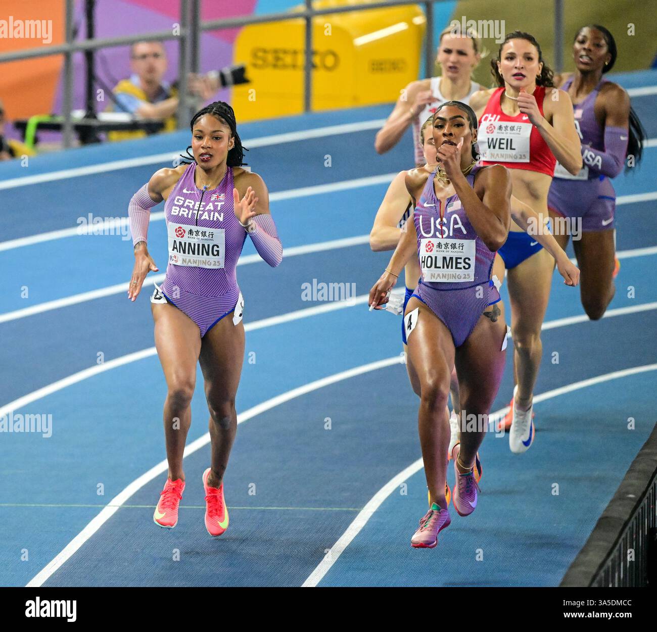 Amber Anning of Great Britain and Alexis Holmes of the USA competing in ...