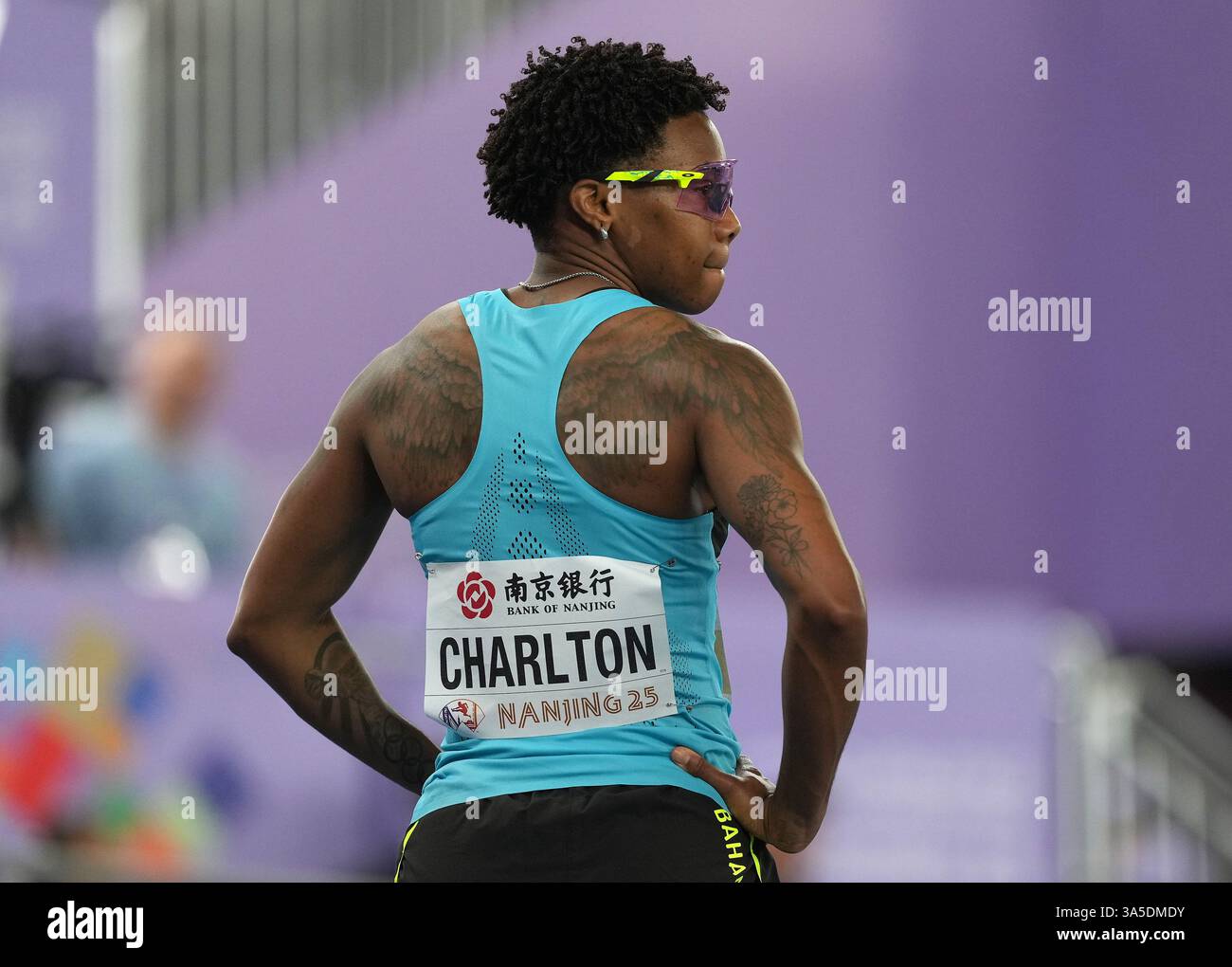 (250323) -- NANJING, March 23, 2025 (Xinhua) -- Devynne Charlton of Bahamas reacts during the ...