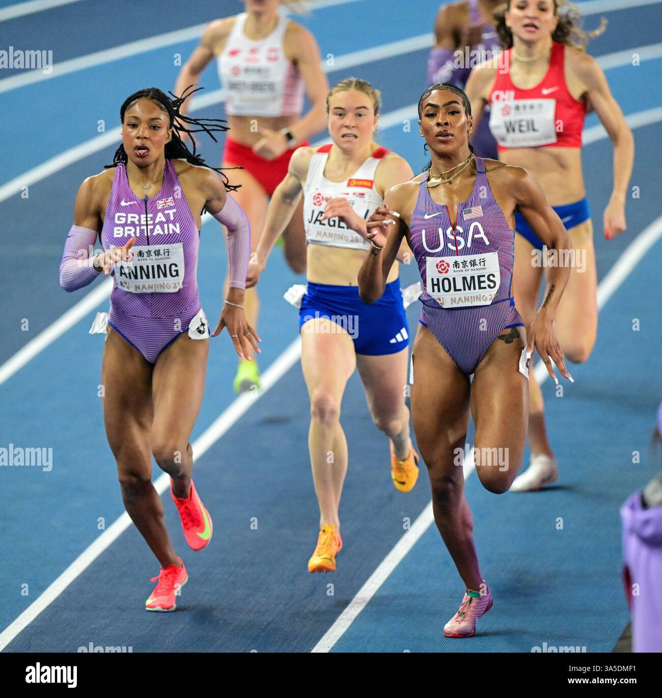 Amber Anning of Great Britain and Alexis Holmes of the USA competing in ...