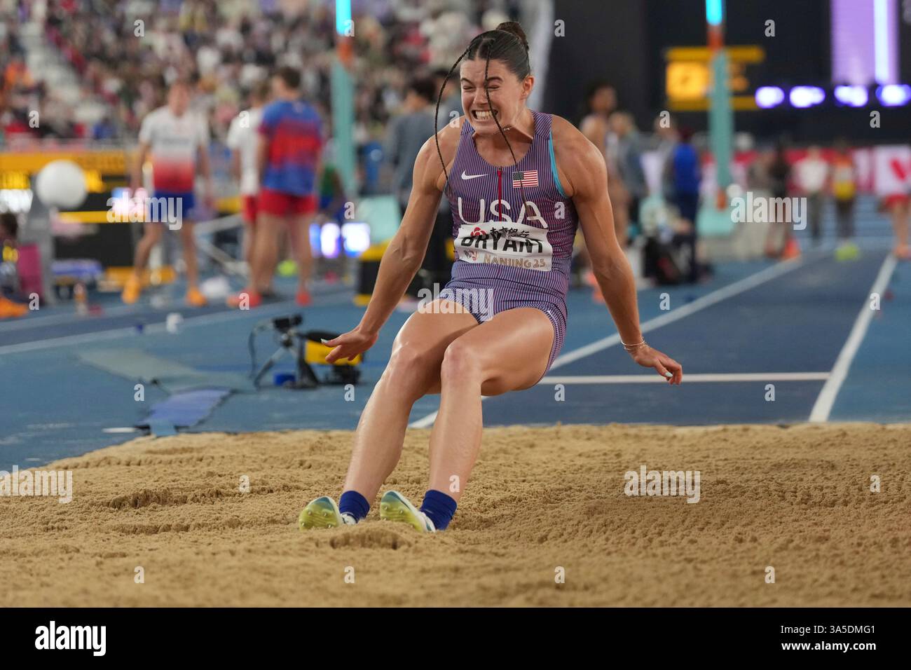 Claire Bryant of the United States competes in the women's long jump ...