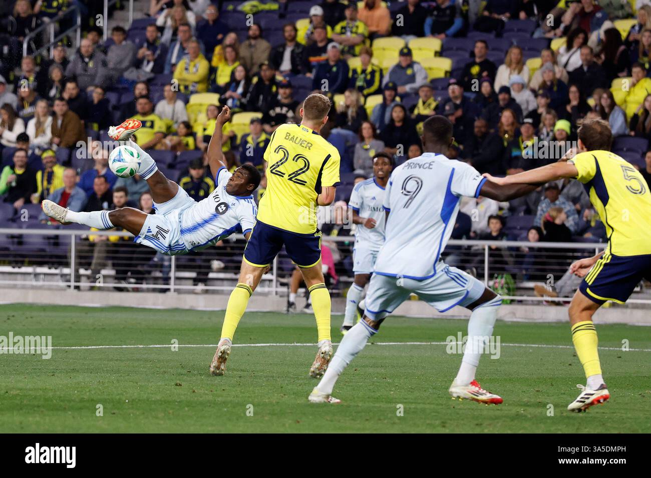 NASHVILLE, TN - MARCH 22: Sunusi Ibrahim #14 of CF Montréal attempts a ...