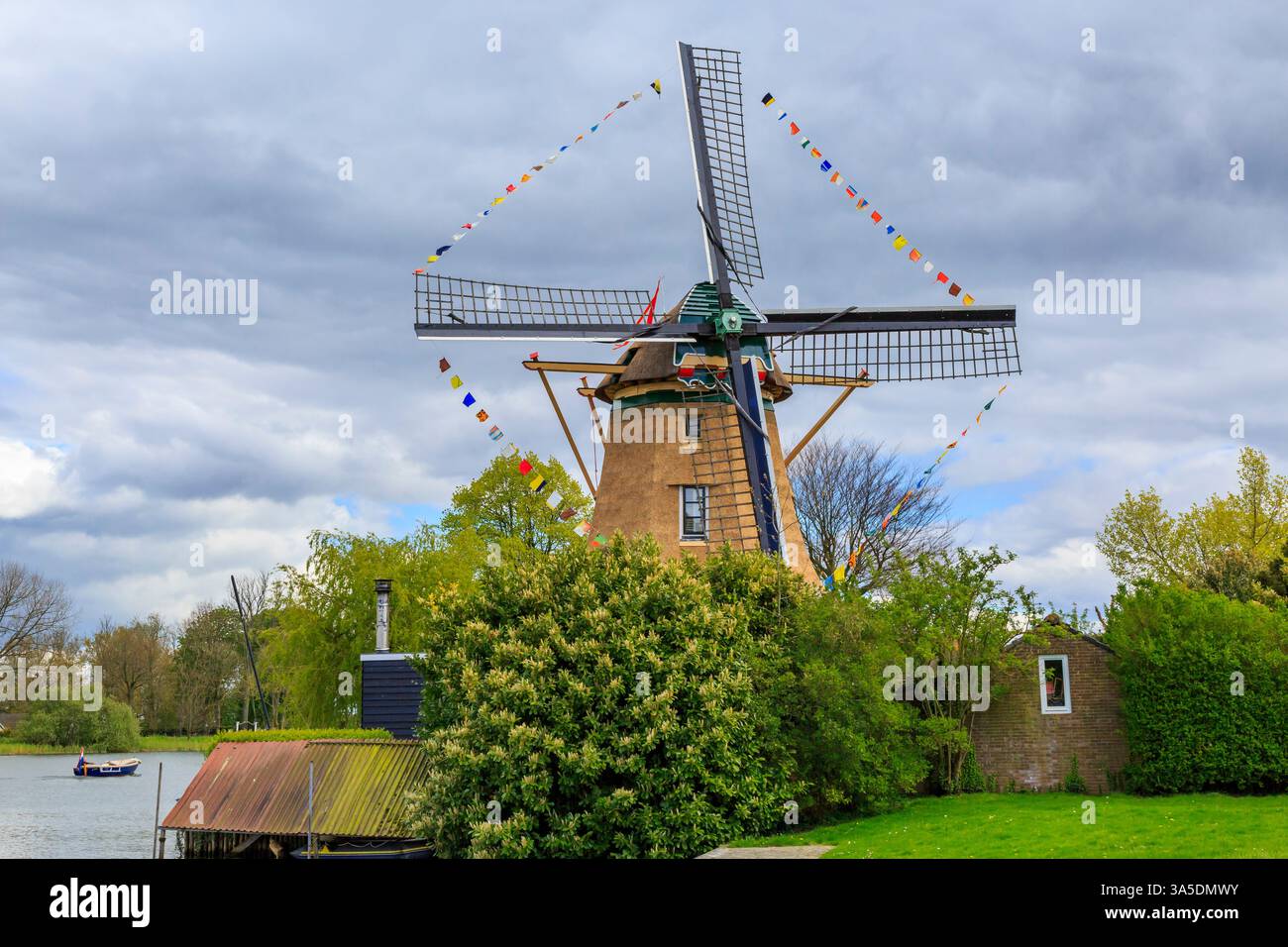 Europe,Netherlands, North Holland. Weesp. Typical Molen, windmills with ...