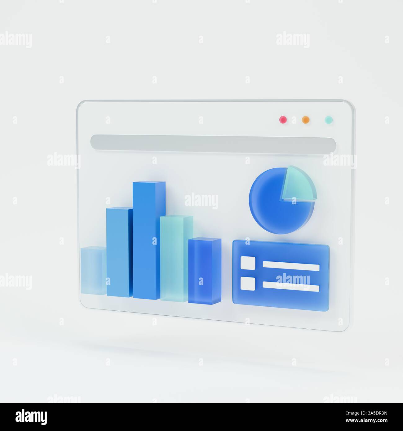 A 3D illustration of business analytics dashboard displayed on web ...
