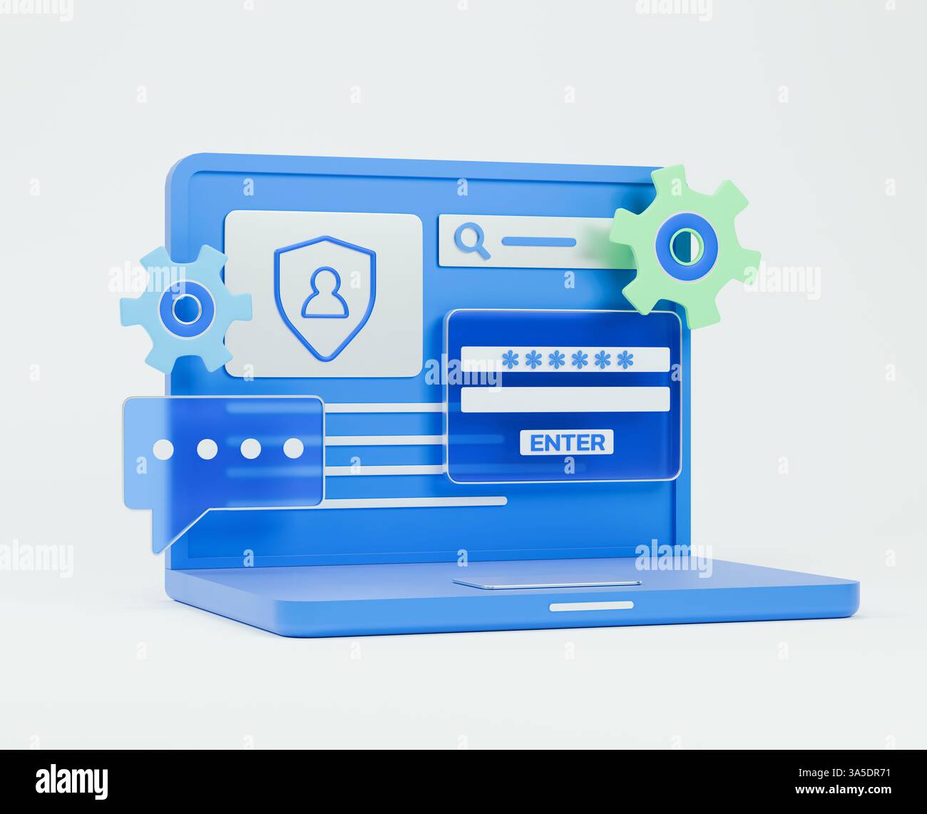 A 3D-rendered cyber security platform and data analytics displayed on a ...