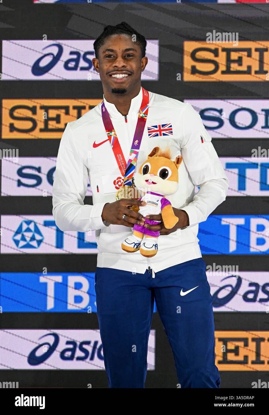 Jeremiah Azu of Great Britain gold medal ceremony at the World ...