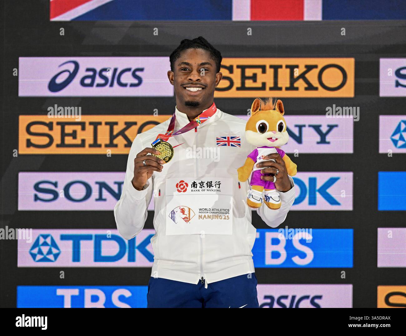 Jeremiah Azu of Great Britain gold medal ceremony at the World ...