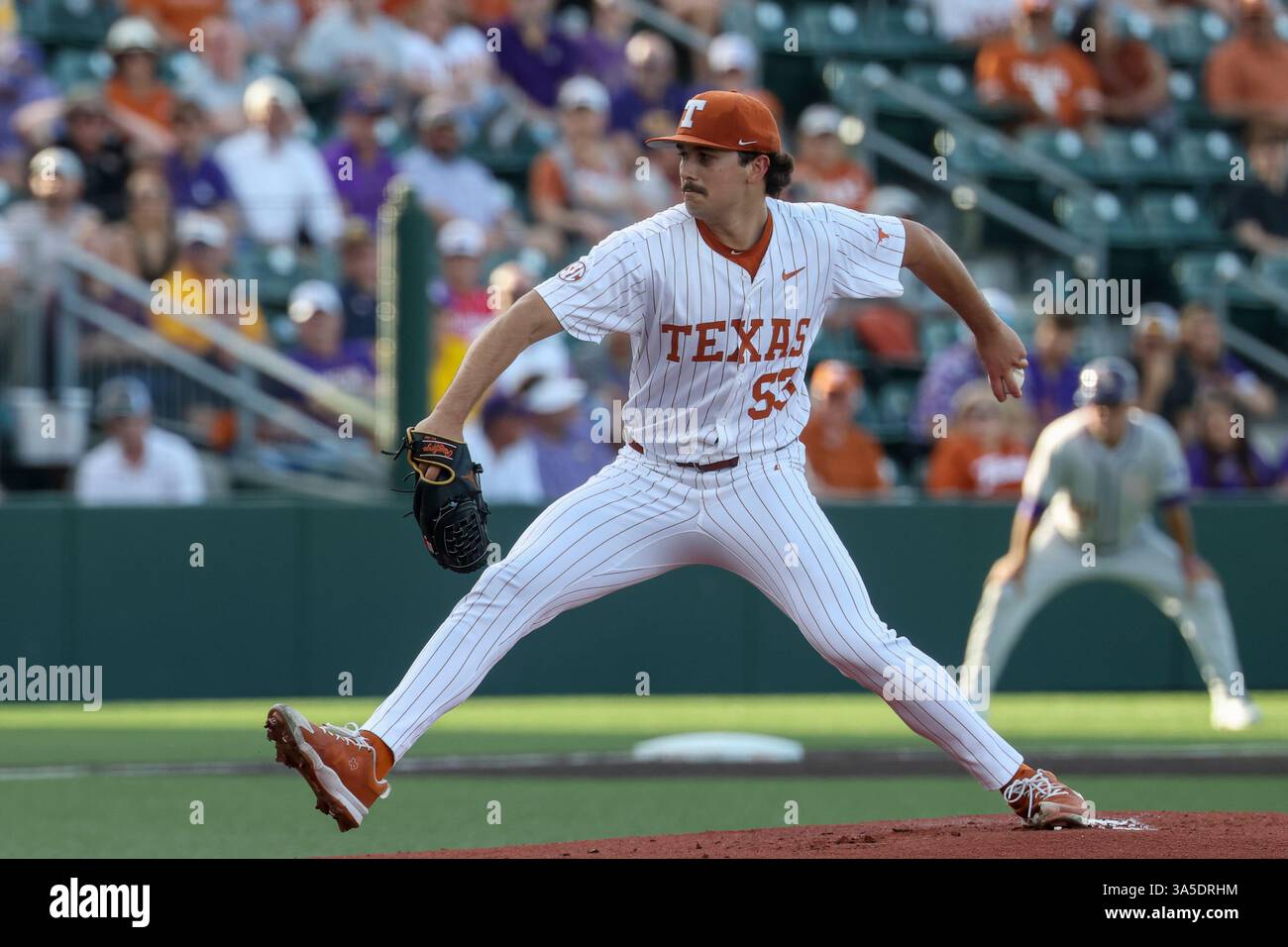 AUSTIN, TX - MARCH 22: Texas pitcher Luke Harrison (53) pitches the ...
