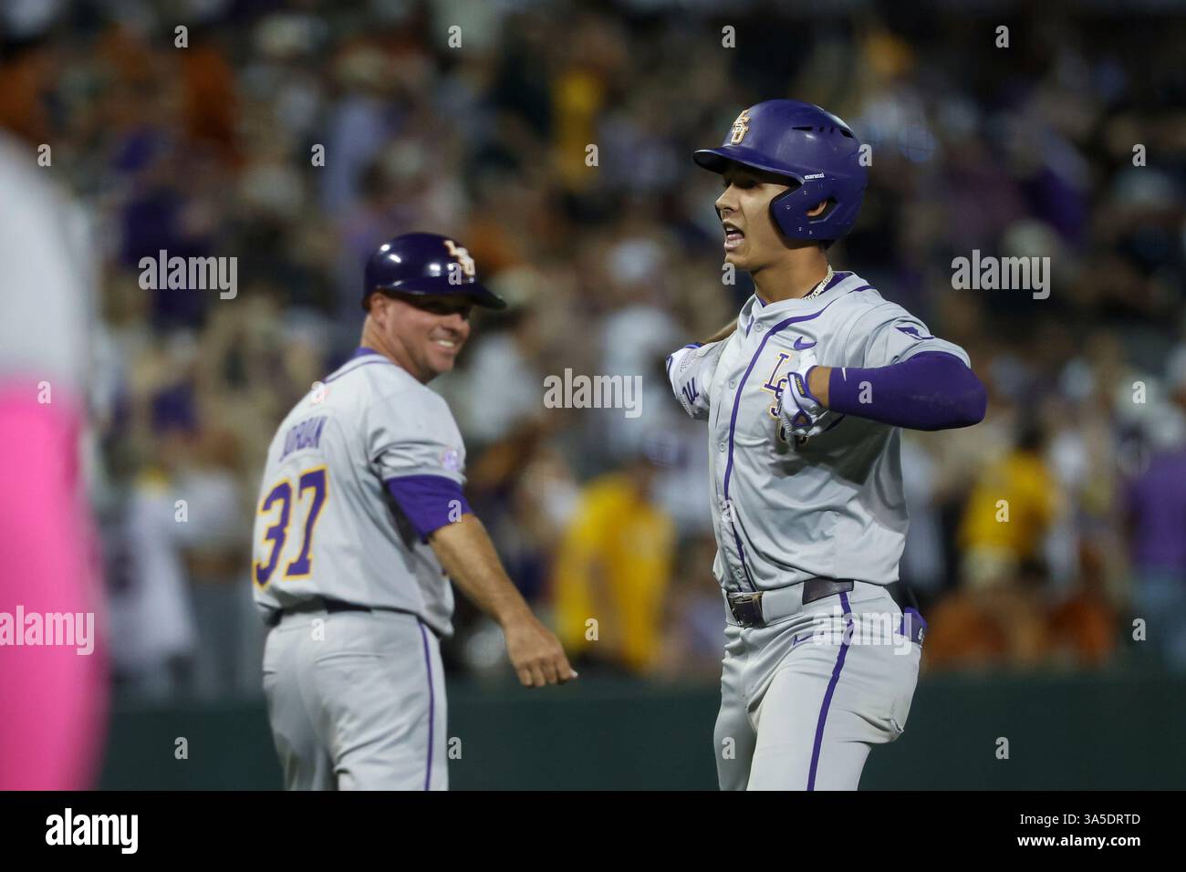 AUSTIN, TX - MARCH 22: LSU outfielder Derek Curiel (6) celebrates ...