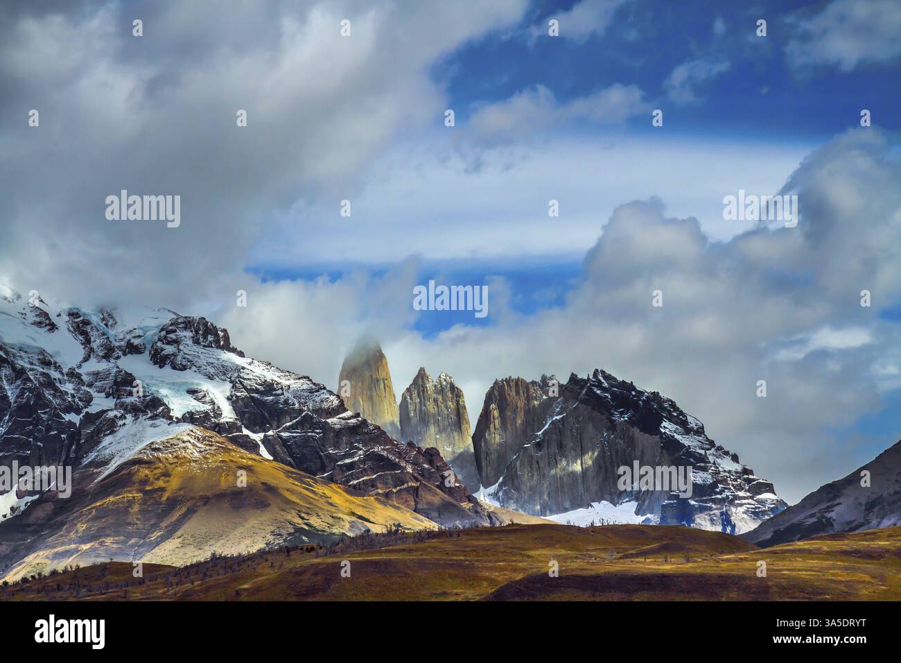 The famous Torres rocks in Torres del Paine National Park. Hurricane ...