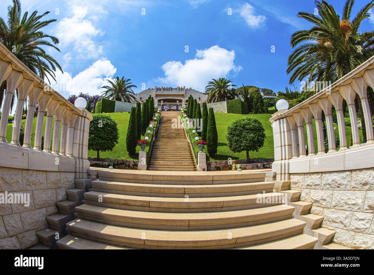 The descent to the Mediterranean Sea. Magnificent marble staircase and ...