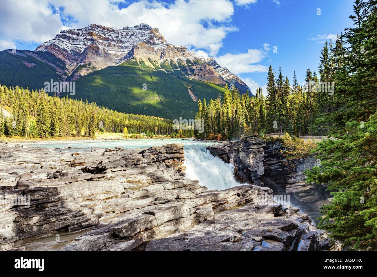 Canadian Rockies. Athabasca Falls is the most powerful waterfall in ...