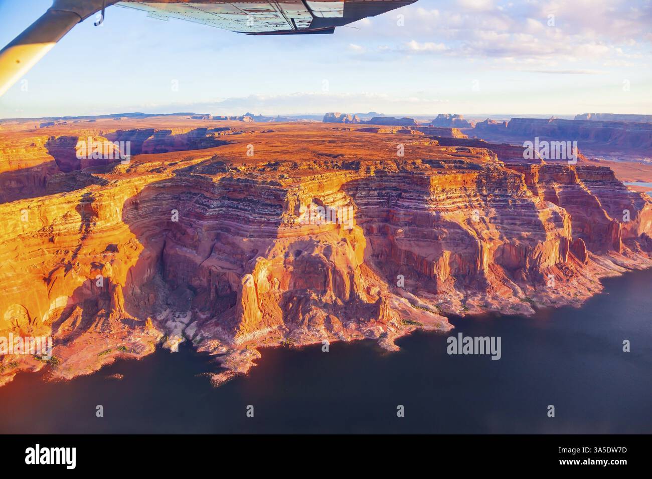 Photo from a bird's eye view. Lake Powell is a reservoir on the ...