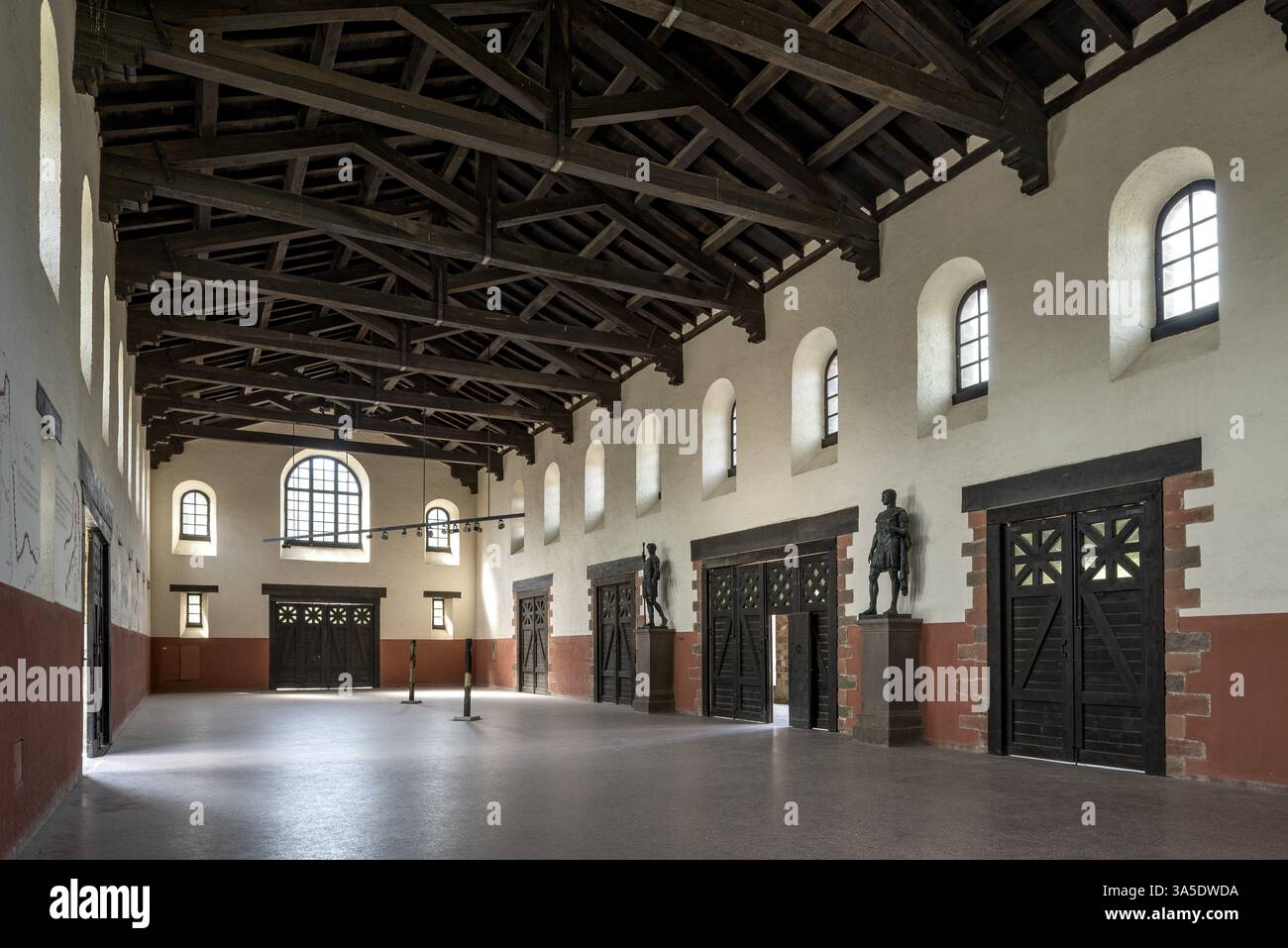 Great Hall of the Principia Commandery, interior with bronze statues of ...
