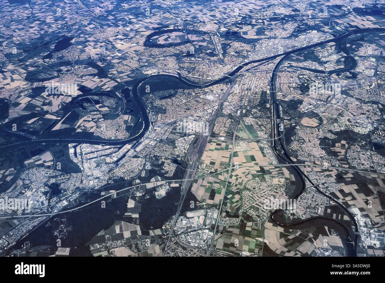 Aerial view from an altitude of 11000 metres eleven kilometres Overview ...