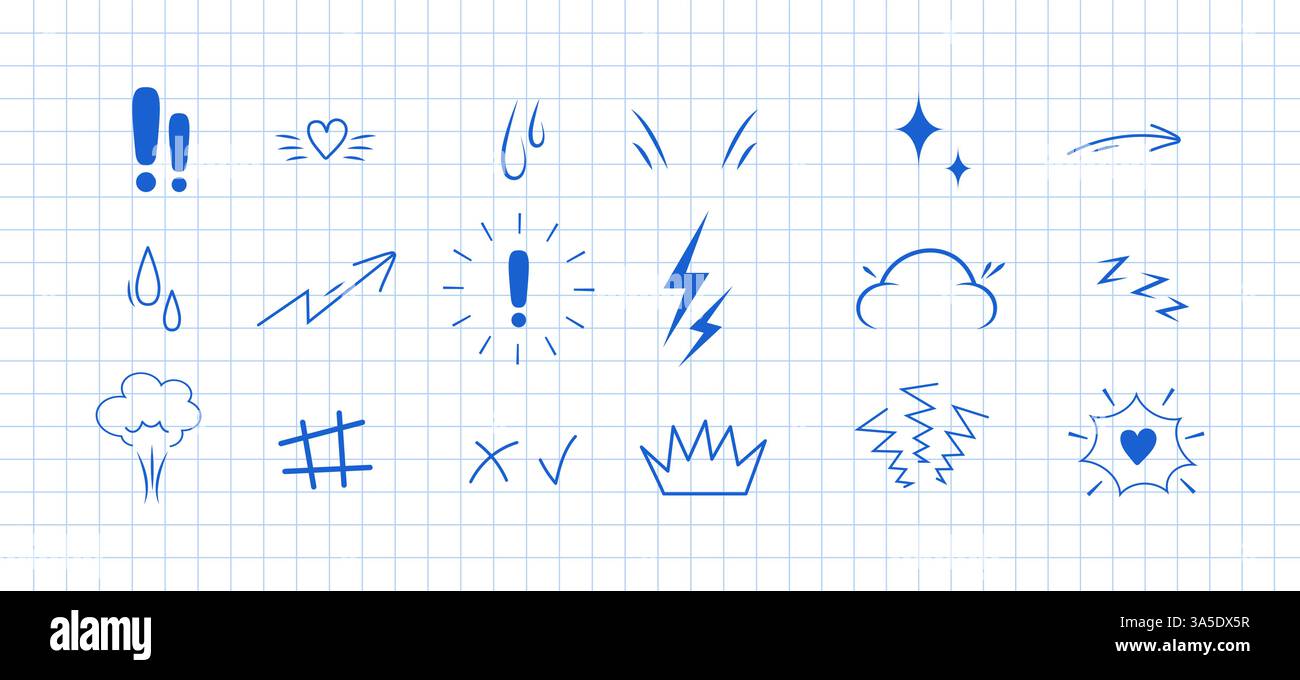 Anime Emotion effect. Doodle manga icons. Idea and exclamation symbol ...