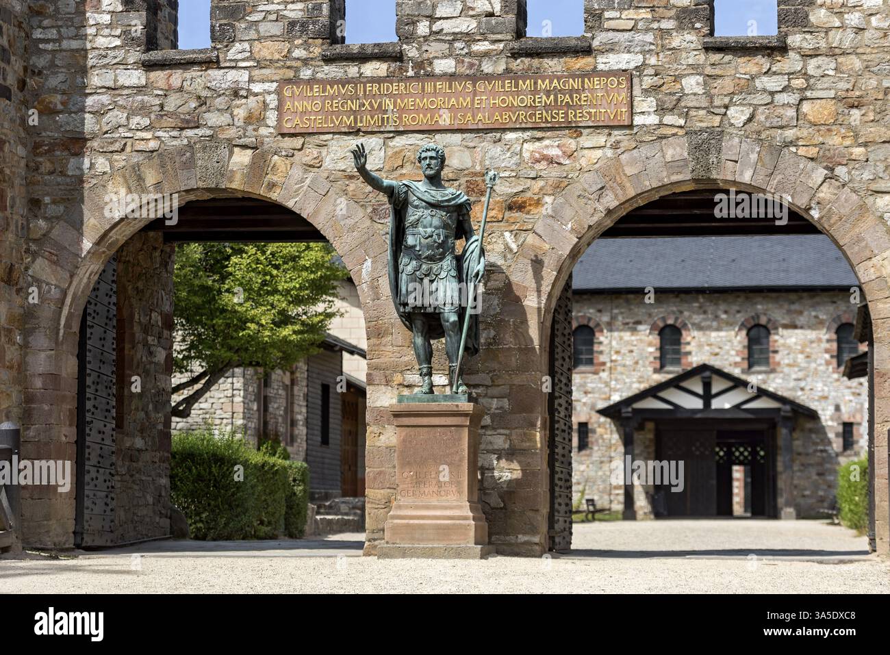 Main gate, Porta Praetoria with bronze statue of Emperor Antoninus Pius ...