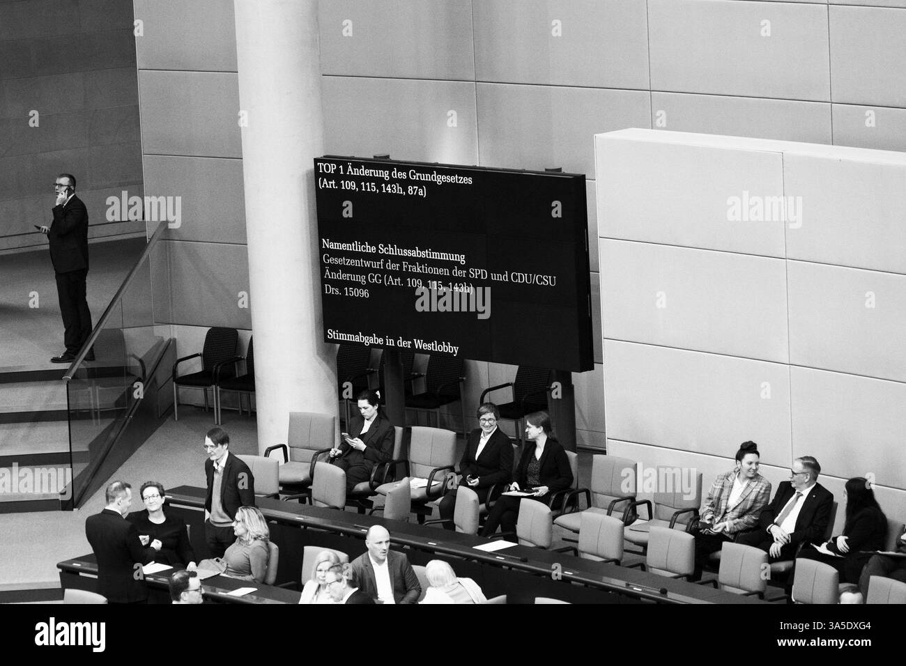 Berlin, Germany - 18 March 2025: A display board above the government ...