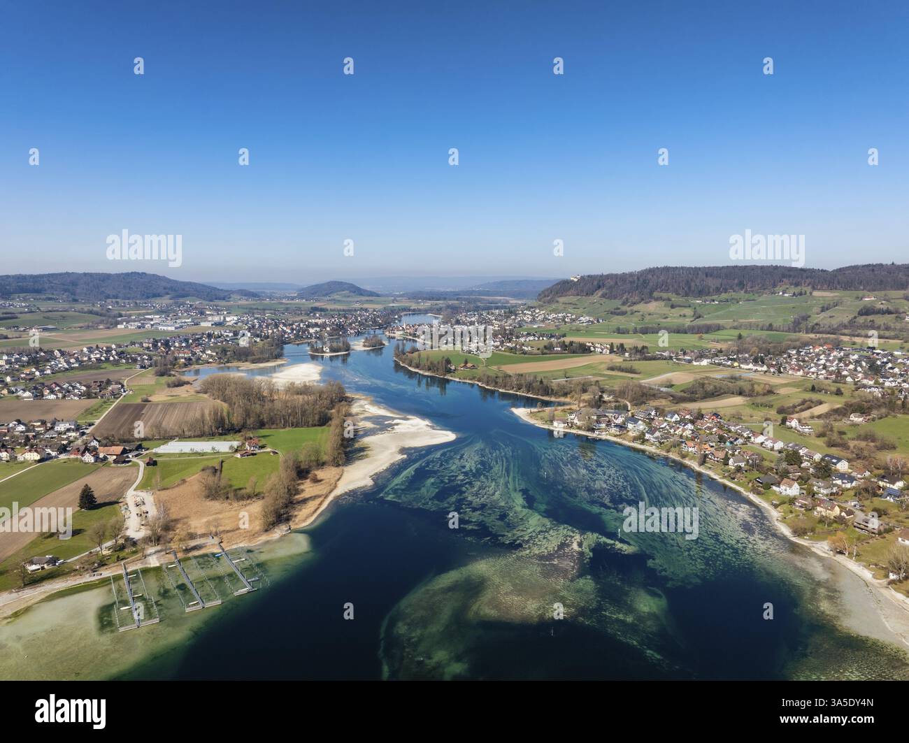 Aerial view of Lake Constance, at low tide, Untersee, also known as ...