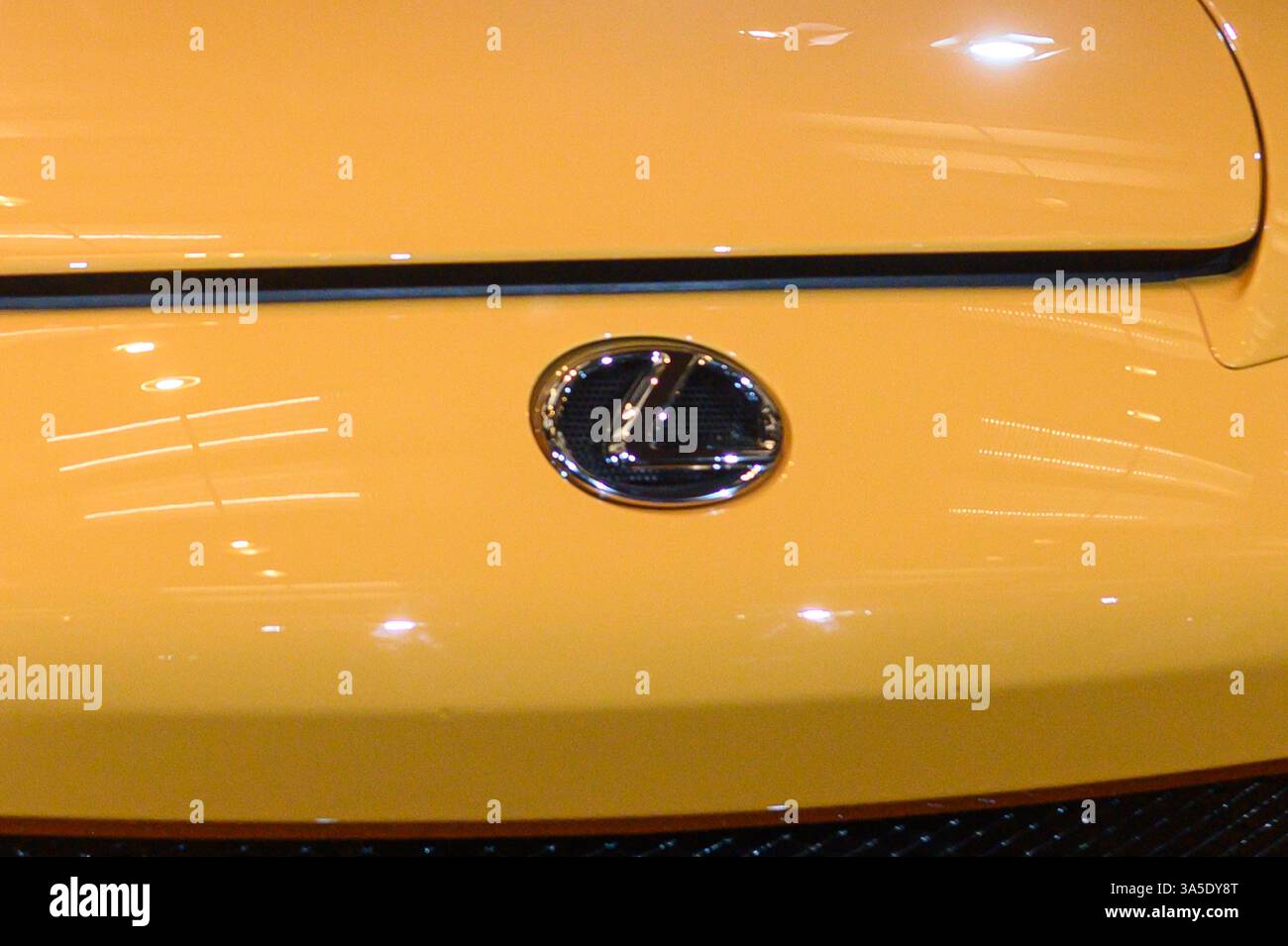 Toronto, ON, Canada - March 15, 2025: Lexus emblem on hood. A Lexus ...