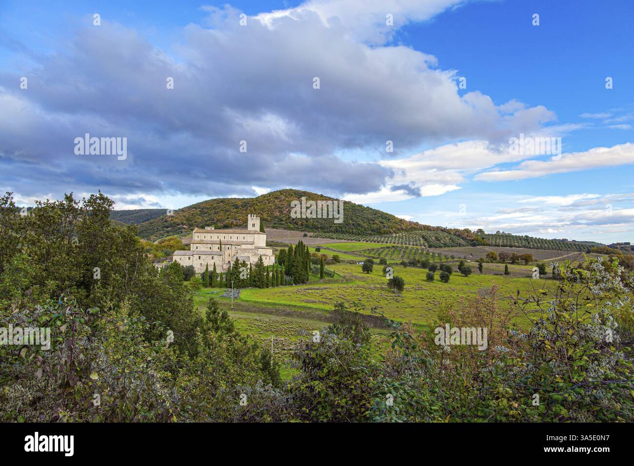 Magnificent Italy. Tuscany. The magnificent snow-white abbey of Sant ...