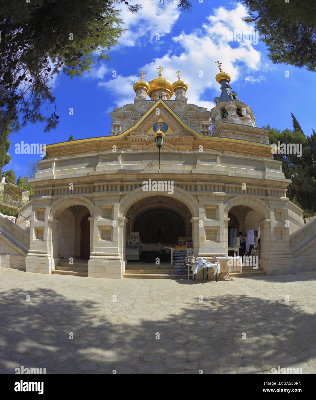 The facade of the church of St. Mary Magdalene white marble. Above the ...