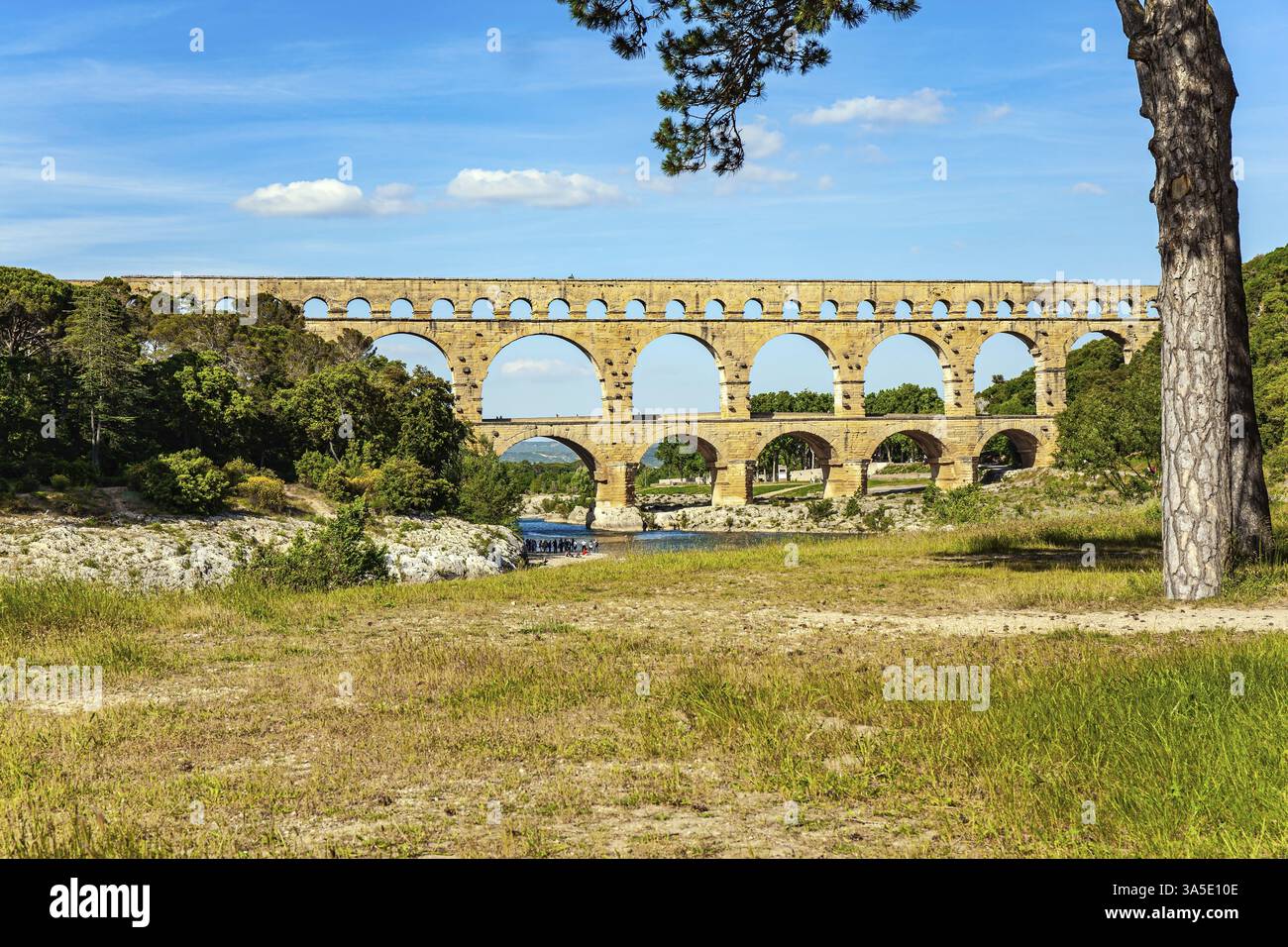 Picturesque antique bridge - aqueduct. The Pont du Gard is the tallest ...