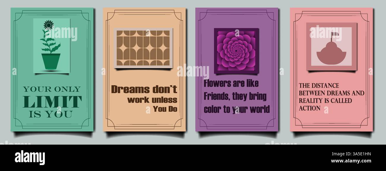 Conceptual poster with motivational quotes and simple border frame ...